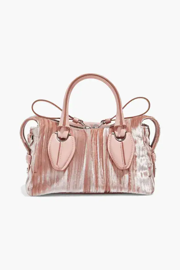 Tod'S Bauletto Zip Mini Leather-Trimmed Velvet Tote In Baby Pink